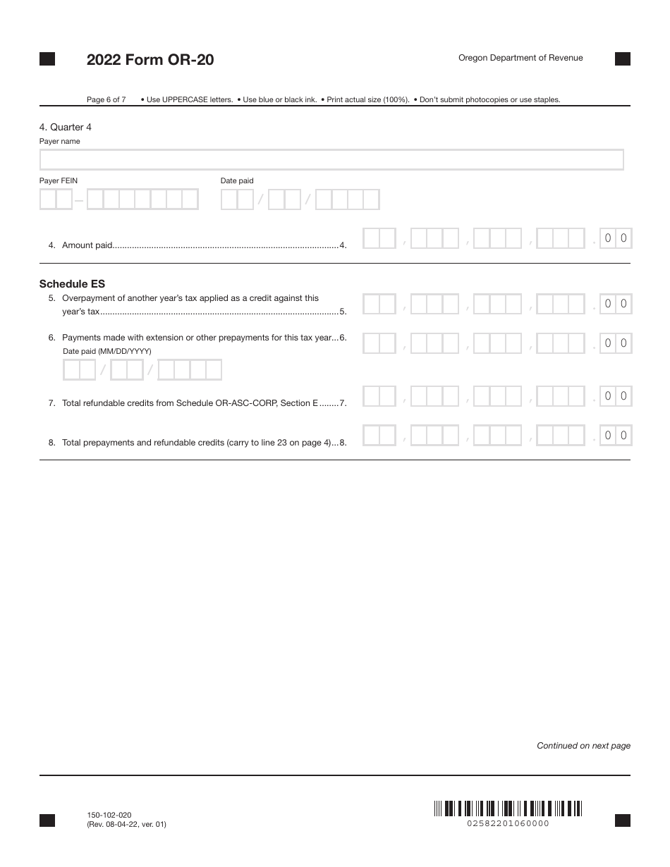 Form OR-20 (150-102-020) - 2022 - Fill Out, Sign Online and Download ...
