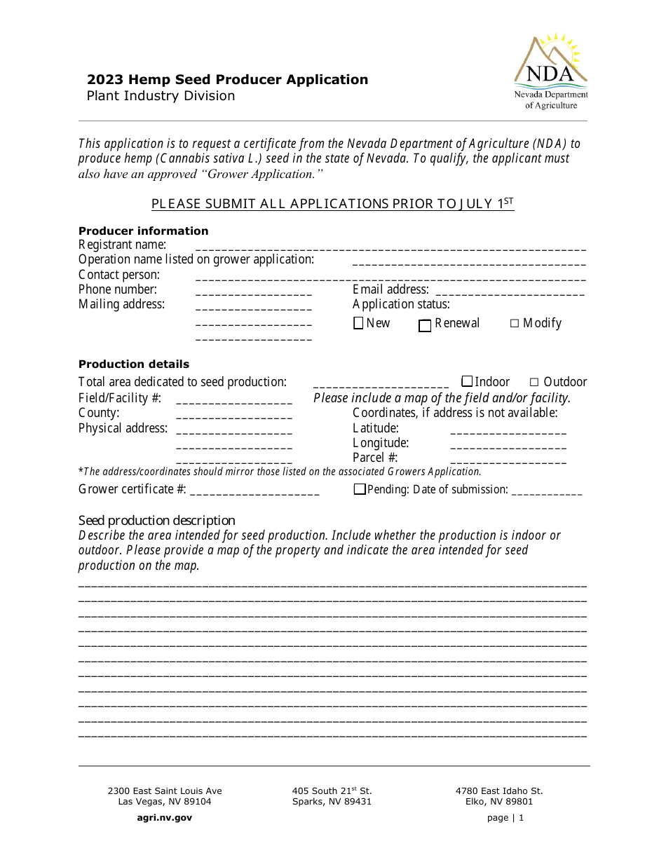 2023 Nevada Hemp Seed Producer Application - Fill Out, Sign Online and ...