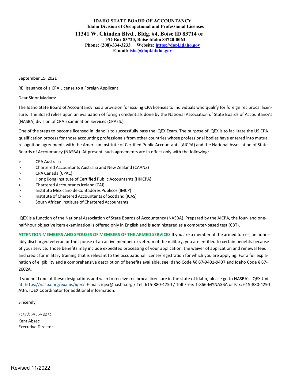 Idaho Application for CPA License - International Reciprocity Download ...