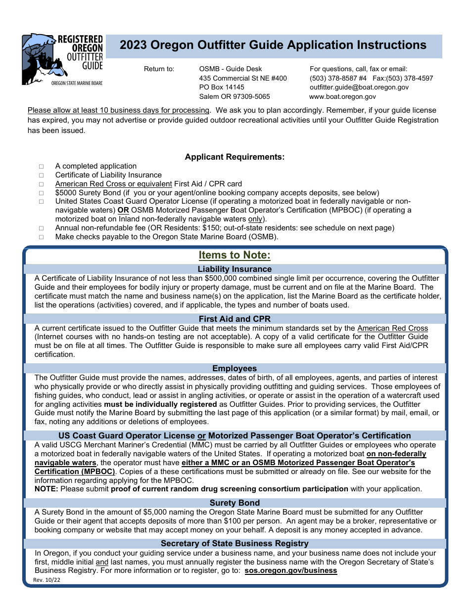 2023 Oregon Oregon Outfitter Guide Application - Fill Out, Sign Online ...
