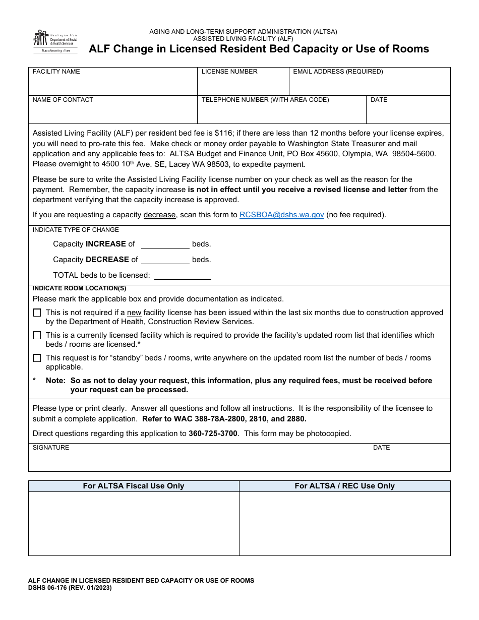 DSHS Form 06-176 Download Printable PDF or Fill Online Alf Change in ...