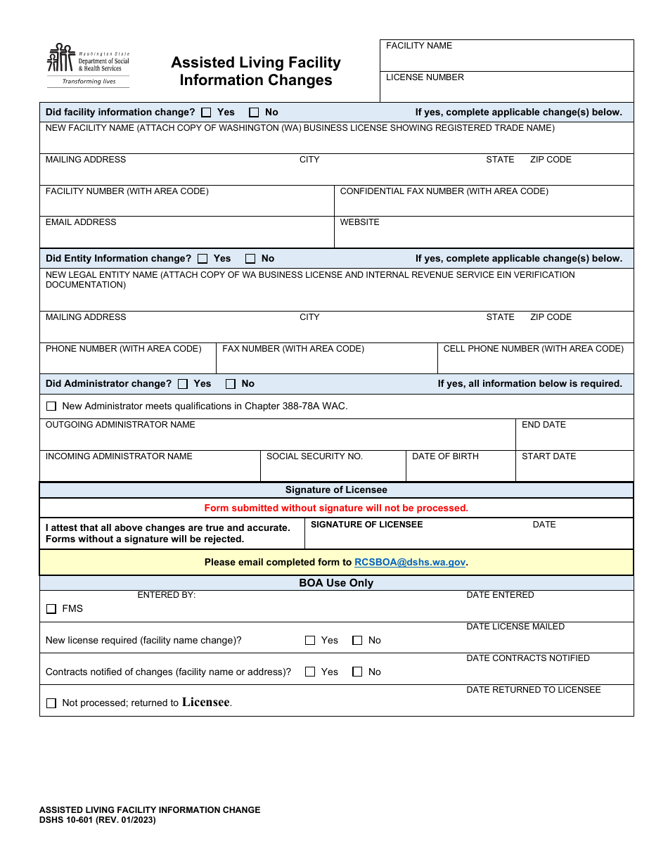 DSHS Form 10-601 Download Printable PDF or Fill Online Assisted Living ...