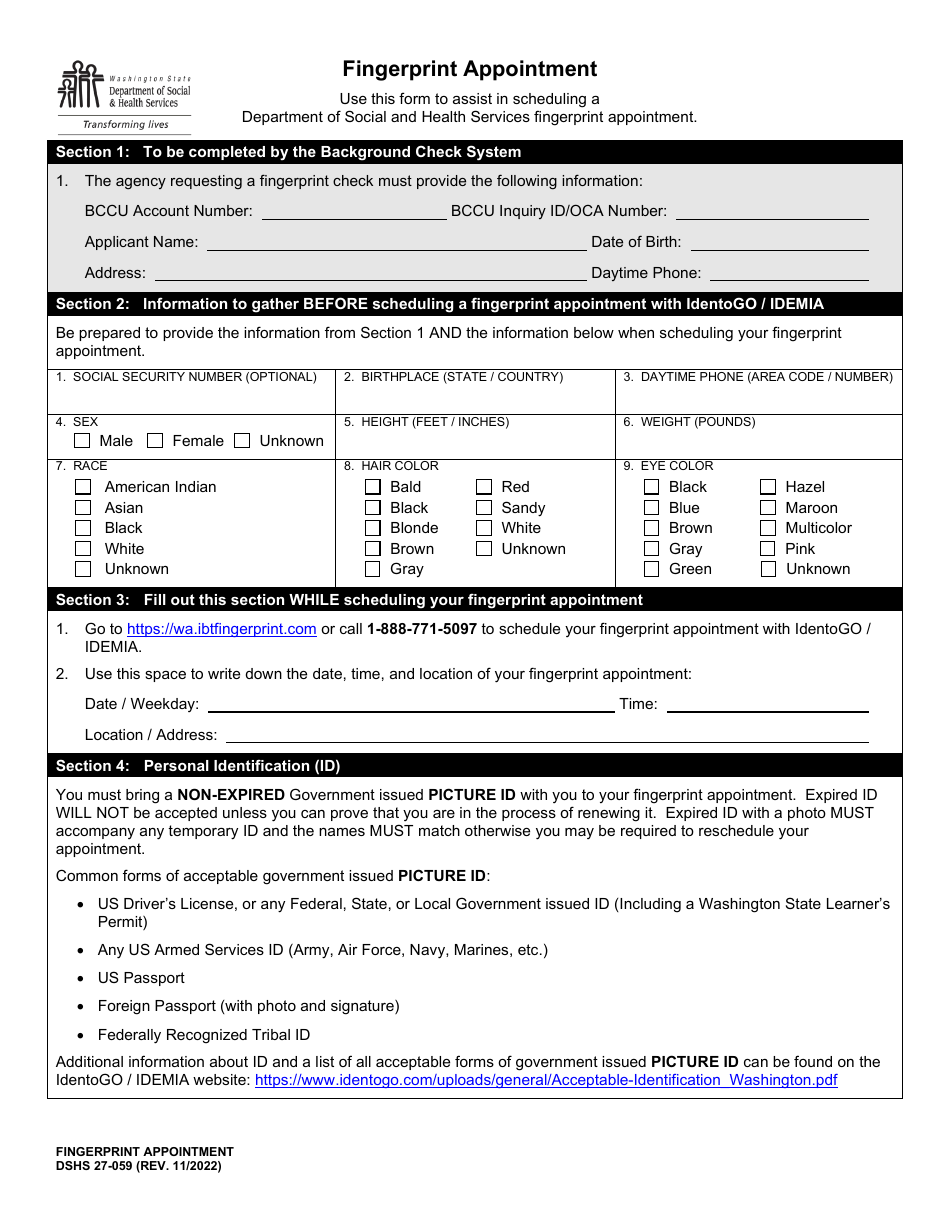DSHS Form 27-059 Download Printable PDF or Fill Online Fingerprint ...
