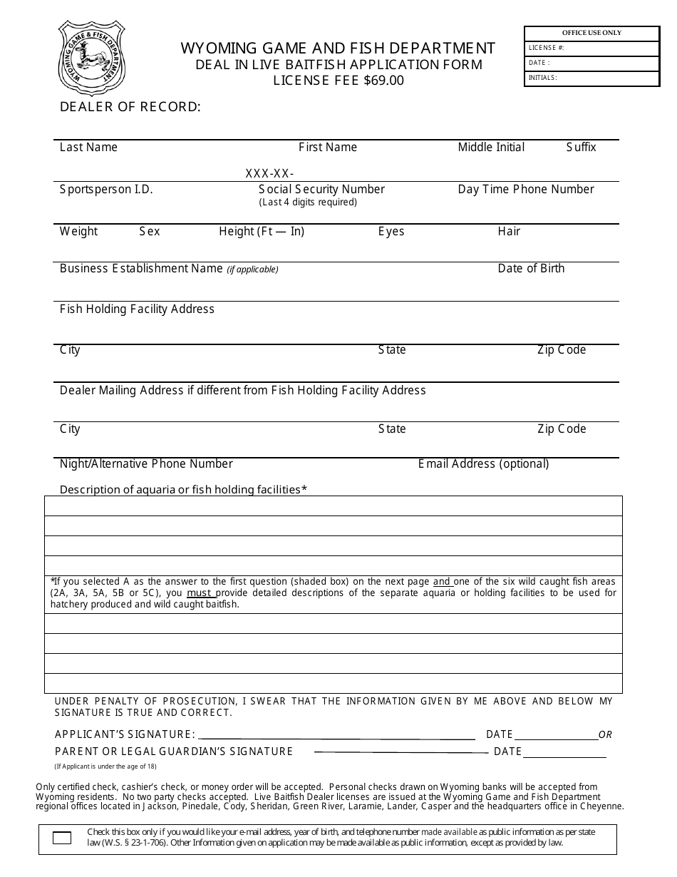 Wyoming Deal in Live Baitfish Application Form - Fill Out, Sign Online ...