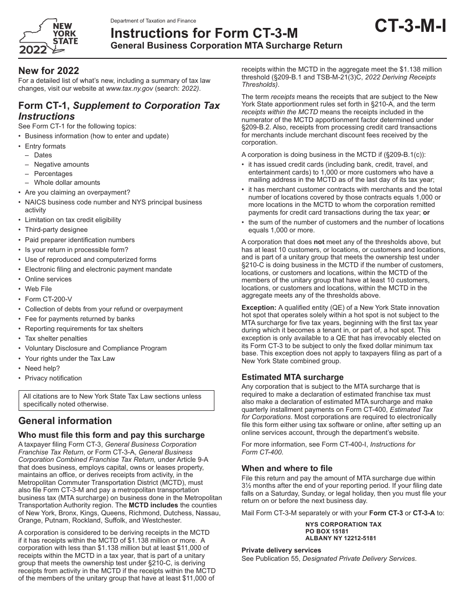 Download Instructions for Form CT-3-M General Business Corporation Mta ...