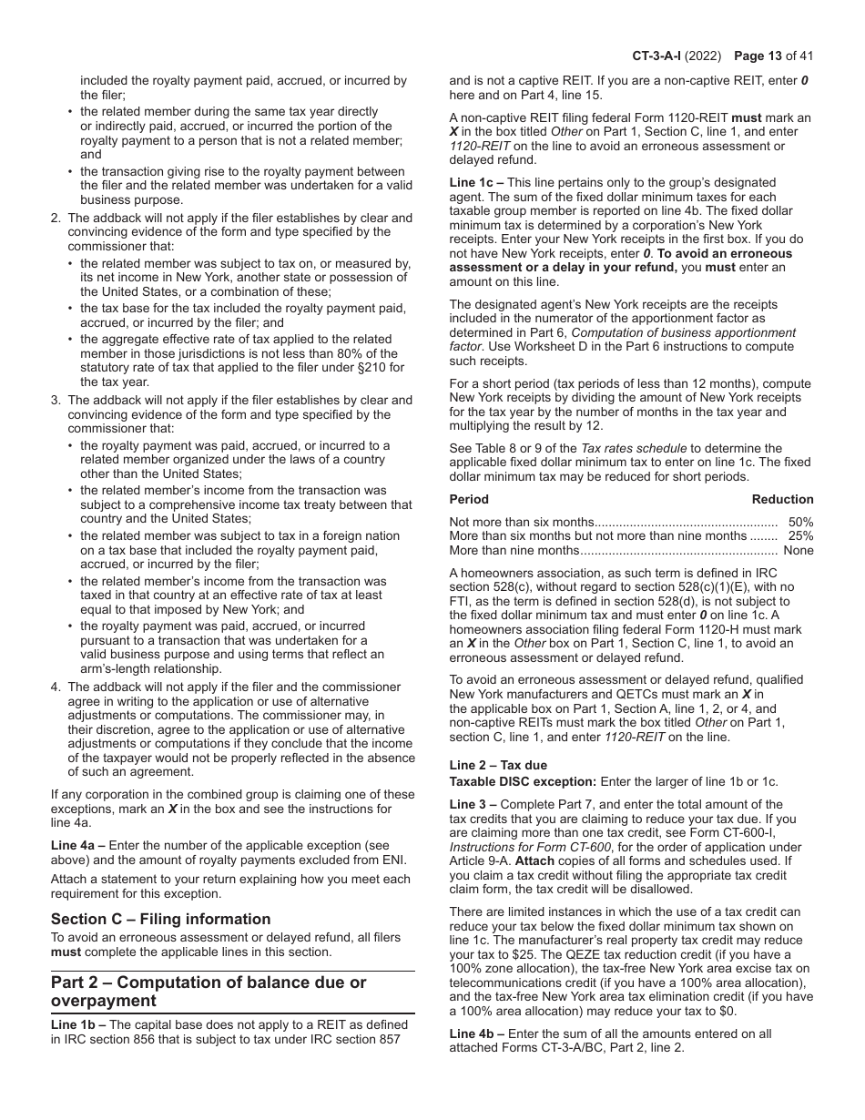 Download Instructions for Form CT-3-A General Business Corporation ...