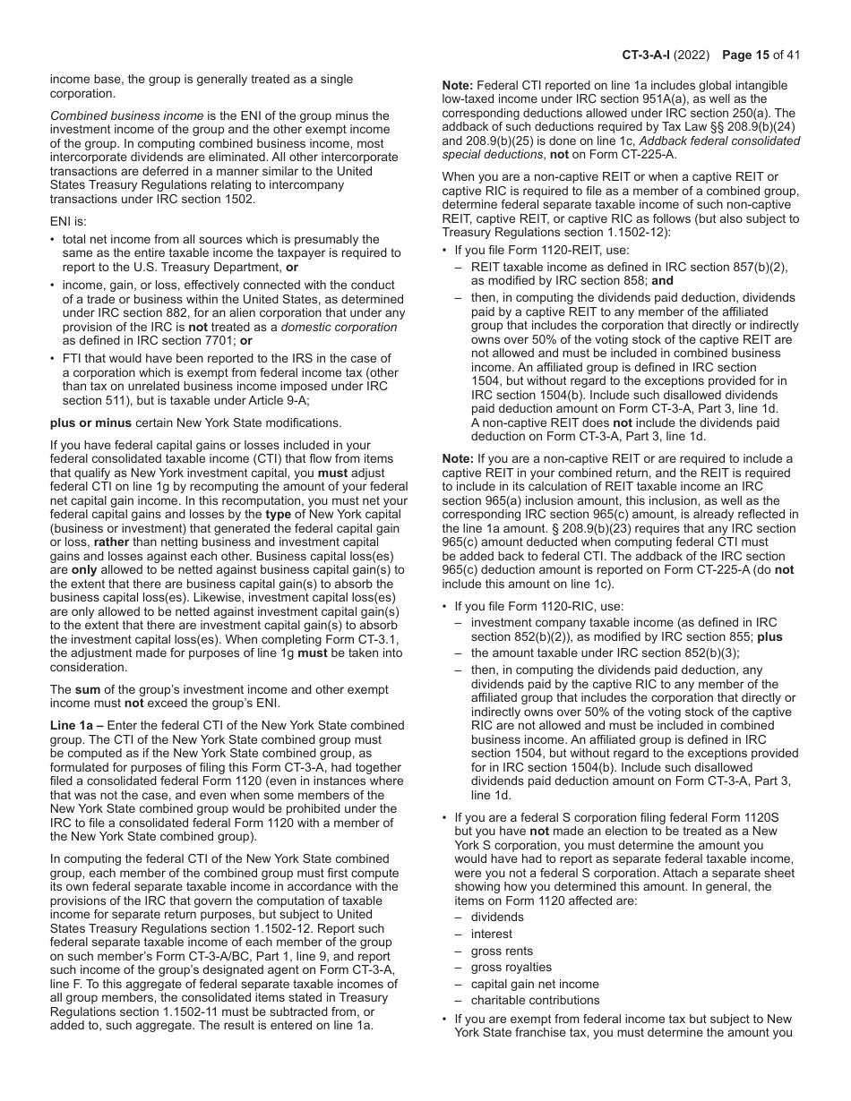 Download Instructions for Form CT-3-A General Business Corporation ...