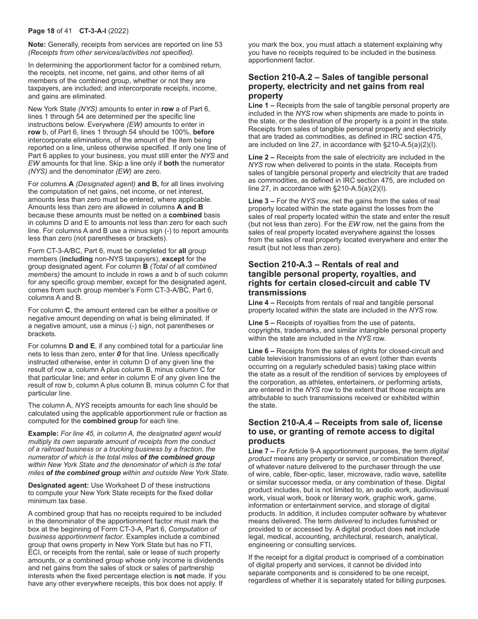 Download Instructions for Form CT-3-A General Business Corporation ...