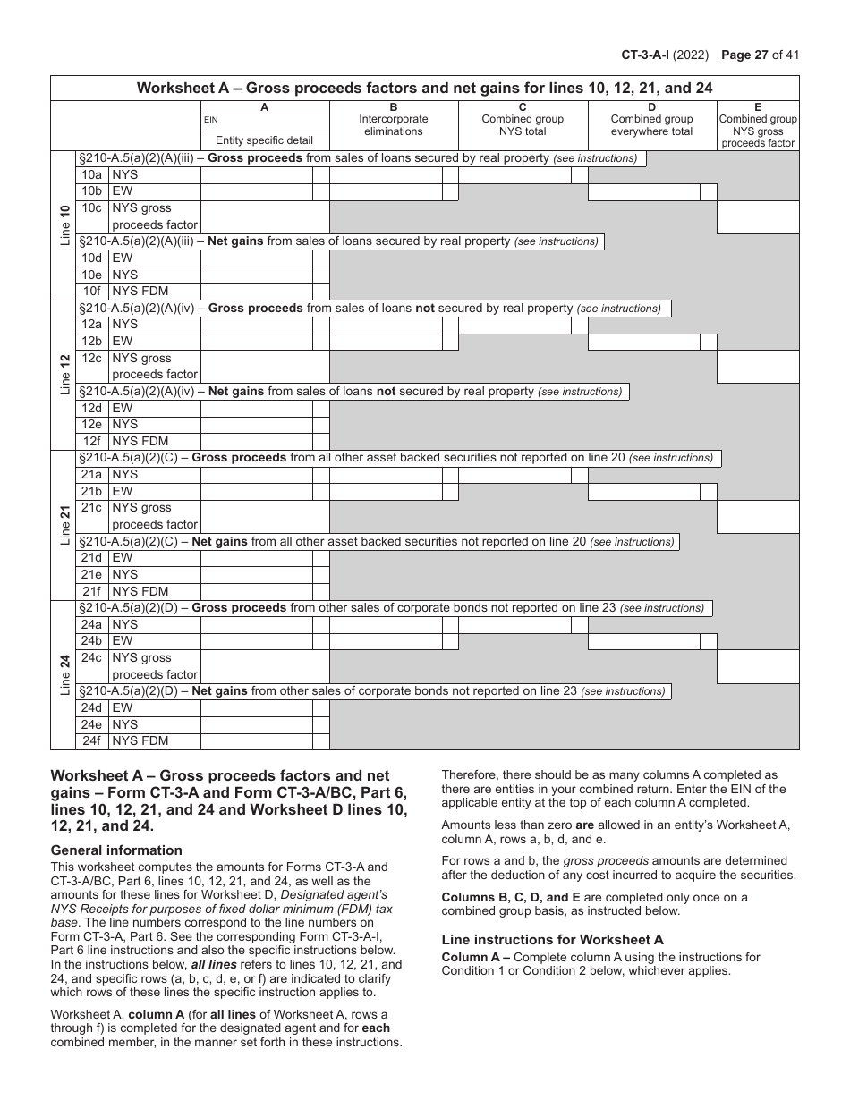 Download Instructions for Form CT-3-A General Business Corporation ...