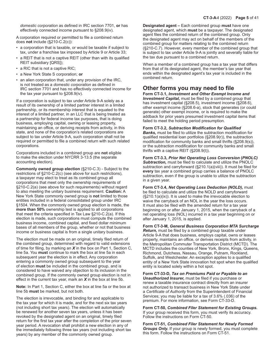 Download Instructions for Form CT-3-A General Business Corporation ...