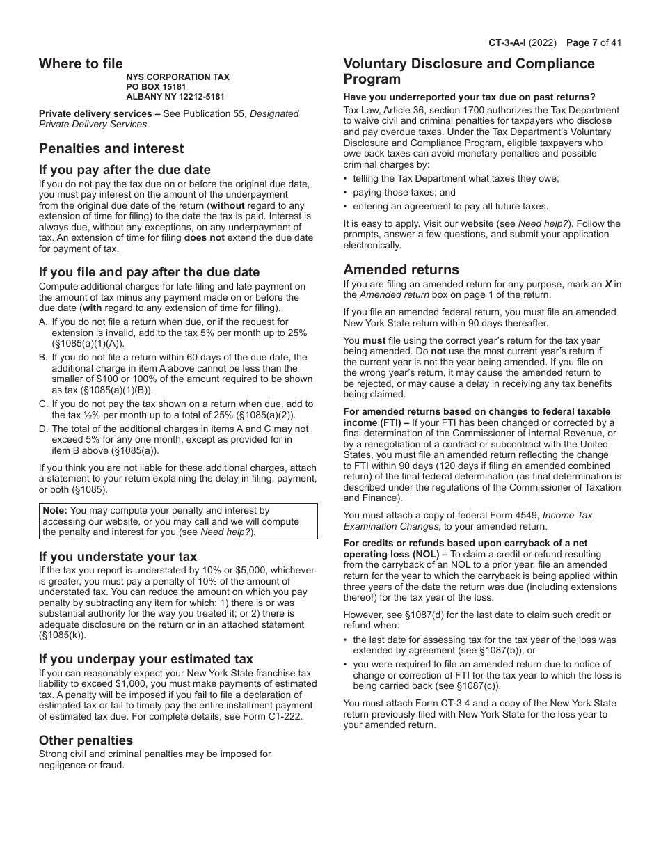 Download Instructions for Form CT-3-A General Business Corporation ...