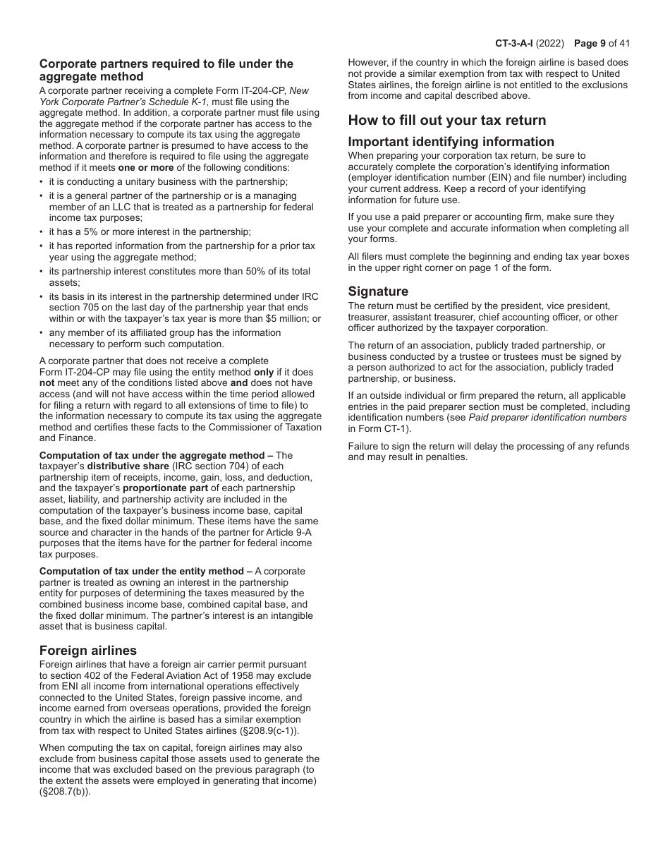 Download Instructions for Form CT-3-A General Business Corporation ...