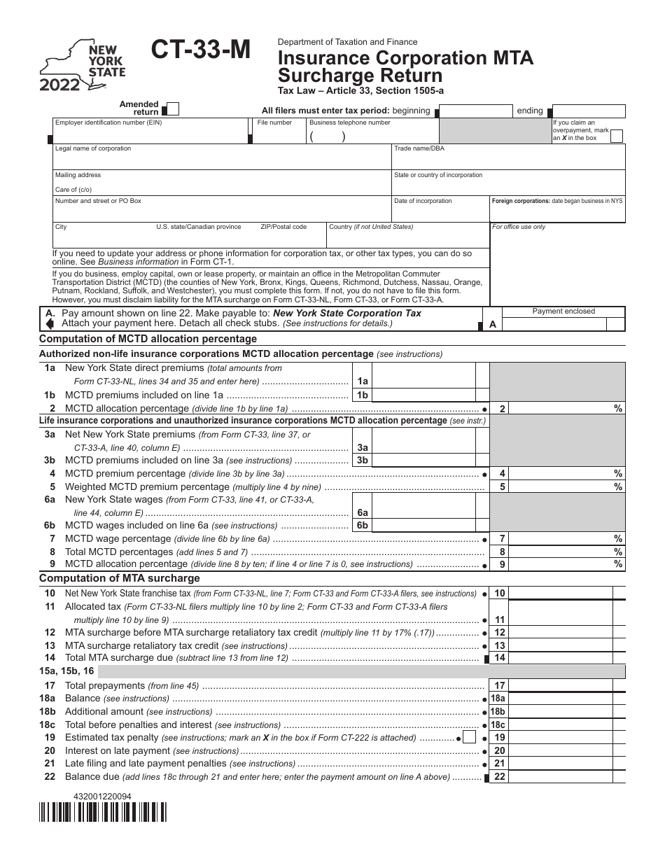 Form CT-33-M - 2022 - Fill Out, Sign Online and Download Printable PDF ...