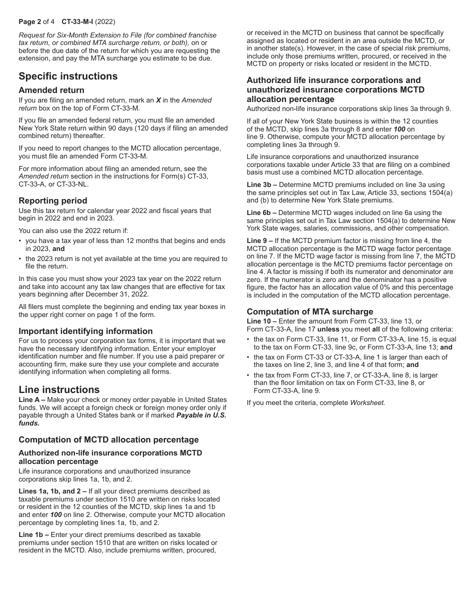 Download Instructions for Form CT-33-M Insurance Corporation Mta ...