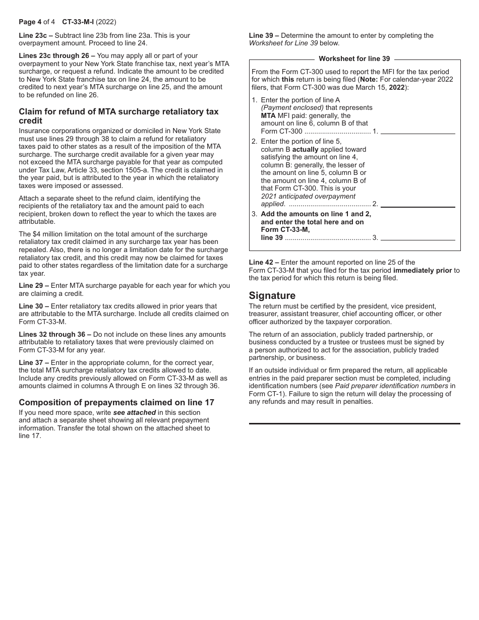 Download Instructions for Form CT-33-M Insurance Corporation Mta ...