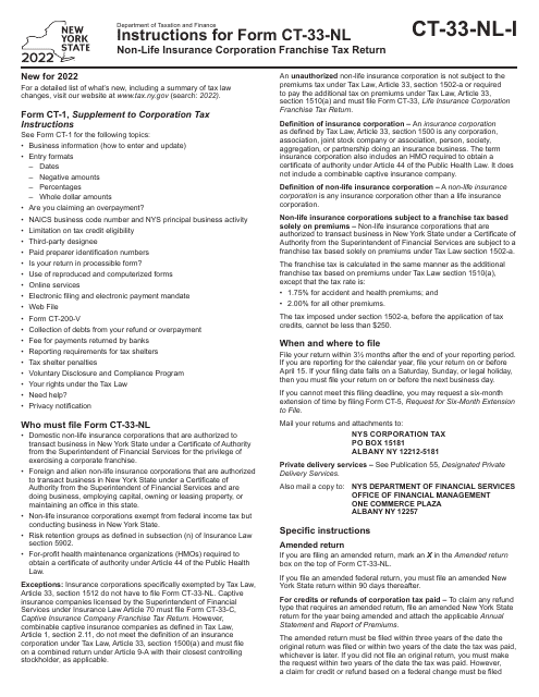 Download Instructions for Form CT-33-NL Non-life Insurance Corporation ...