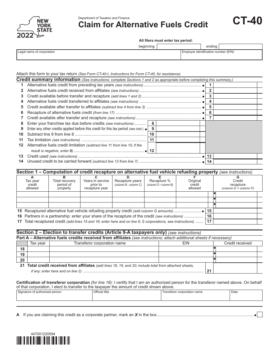 Form CT-40 Download Printable PDF or Fill Online Claim for Alternative ...