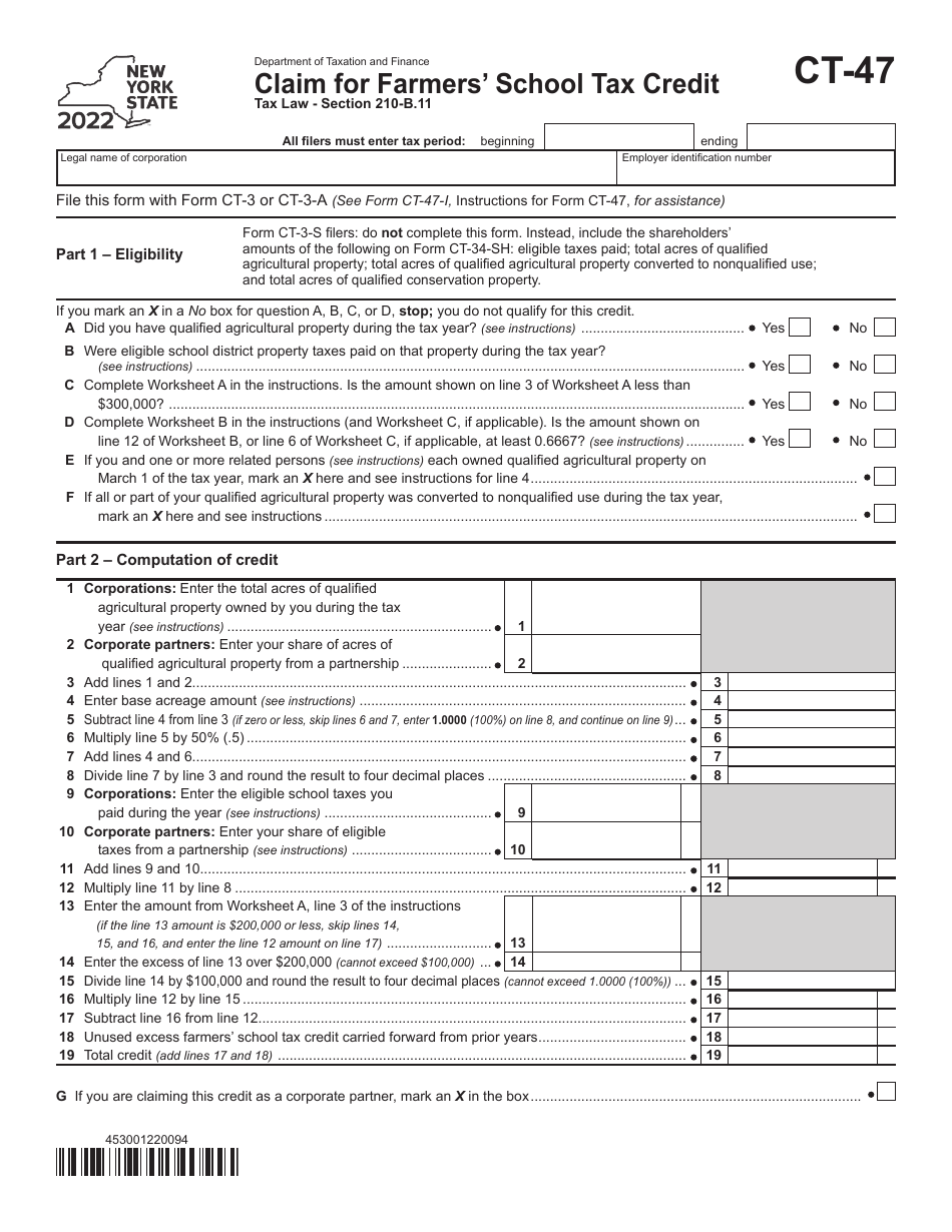 Form CT-47 Download Printable PDF or Fill Online Claim for Farmers ...