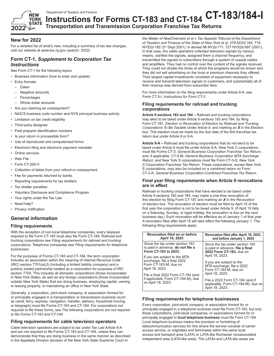 Download Instructions for Form CT-183, CT-184 PDF, 2022 | Templateroller