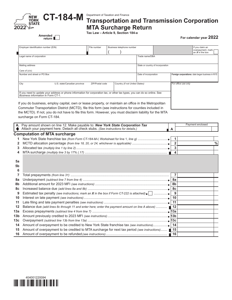 Form CT-184-M Download Fillable PDF or Fill Online Transportation and ...