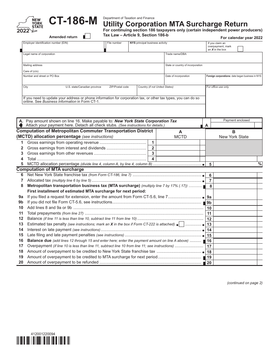 Form CT-186-M - 2022 - Fill Out, Sign Online and Download Printable PDF ...