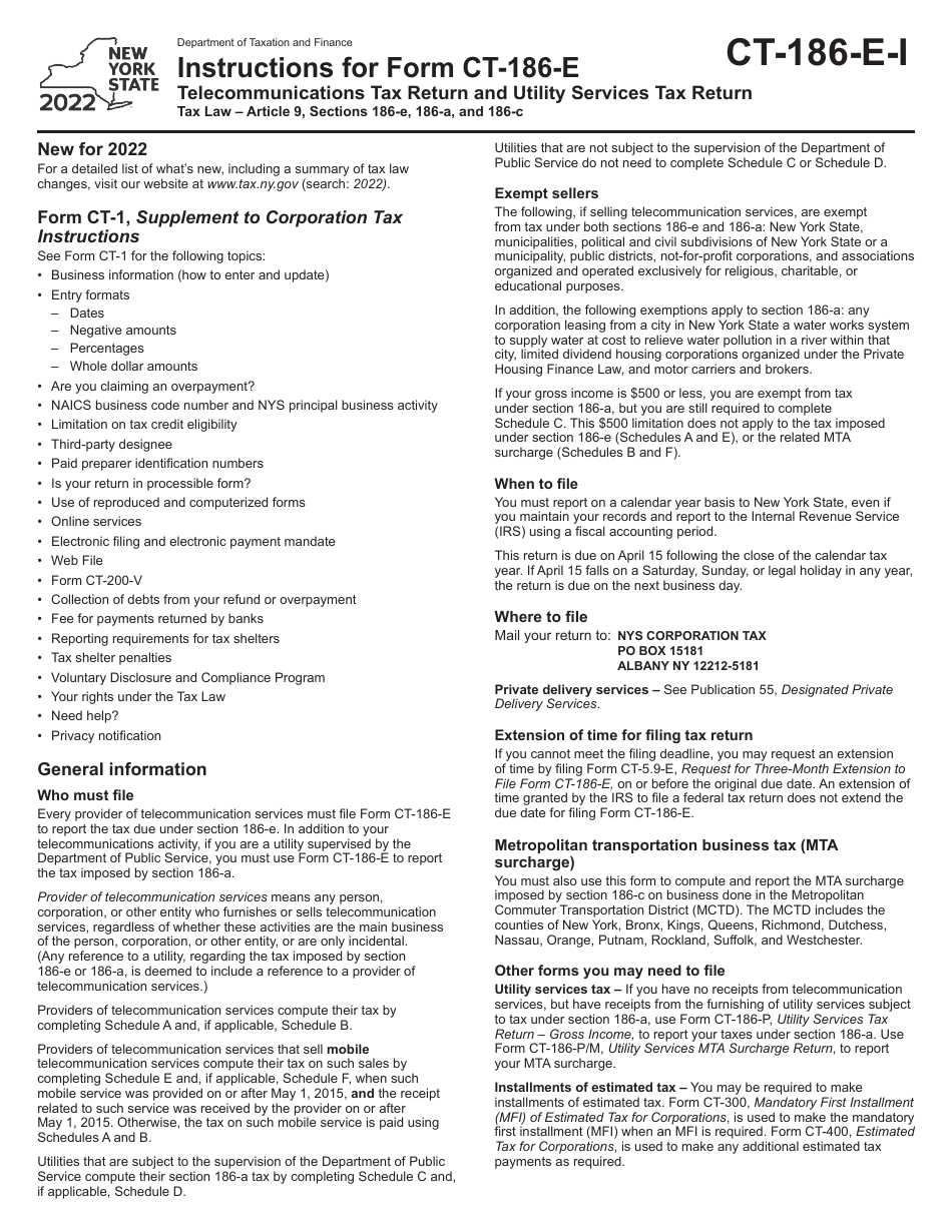 Download Instructions for Form CT-186-E Telecommunications Tax Return ...