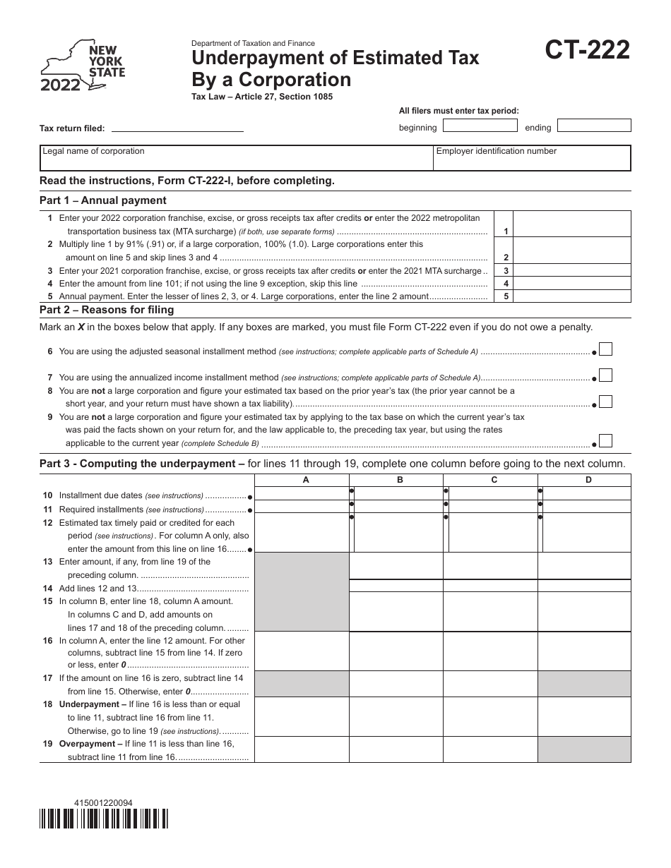 Form CT-222 - 2022 - Fill Out, Sign Online and Download Printable PDF ...