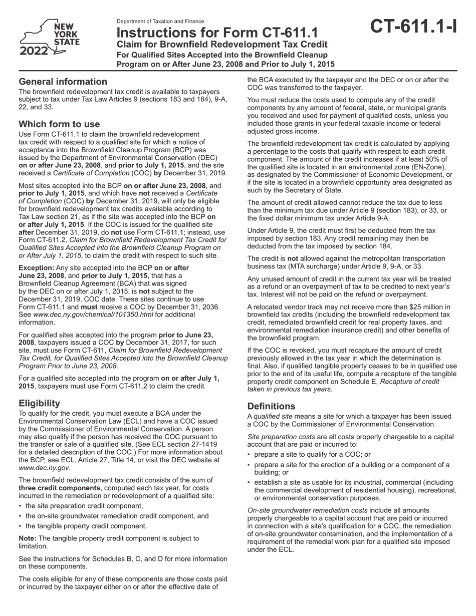 Download Instructions for Form CT-611.1 Claim for Brownfield ...