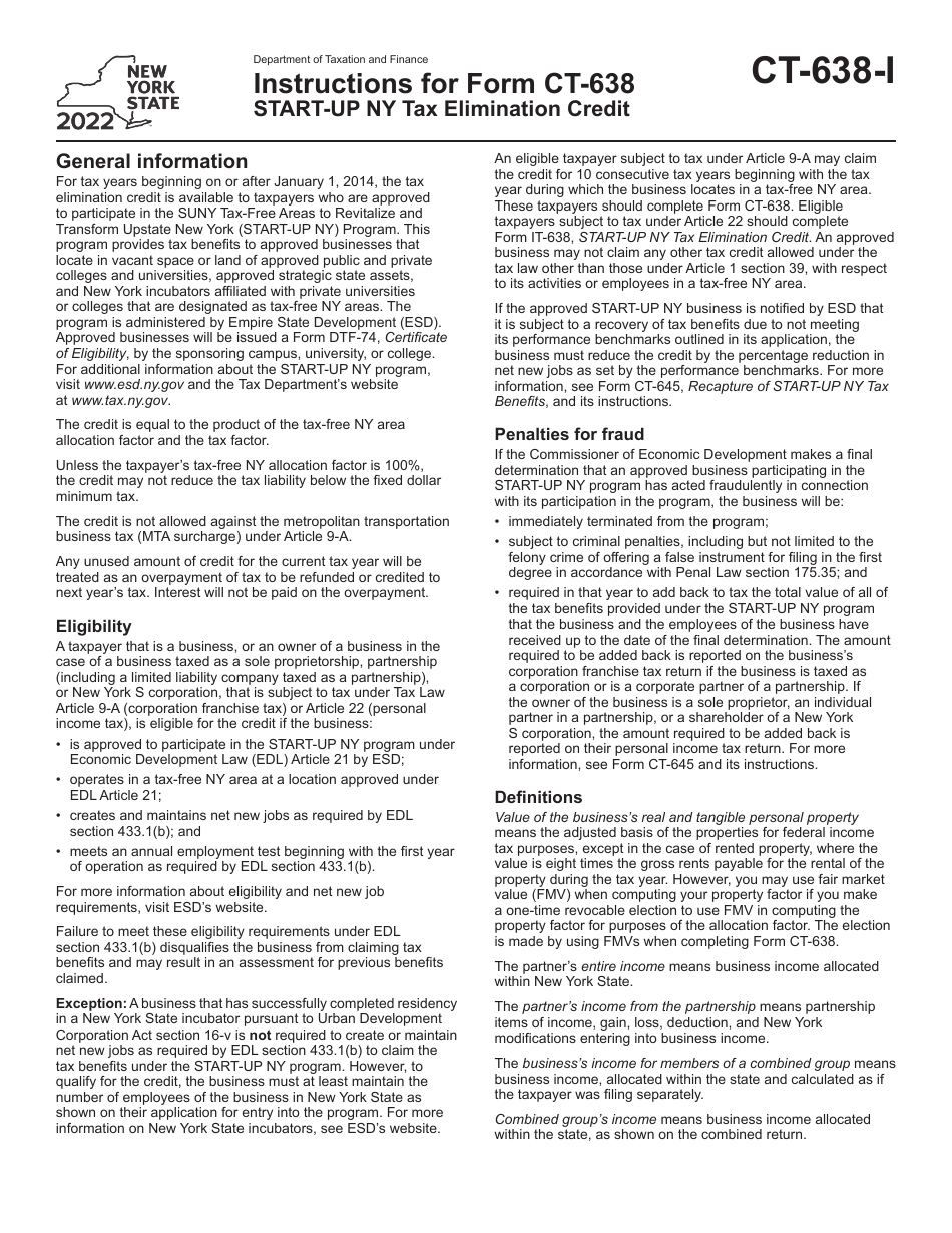 Download Instructions for Form CT-638 Start-Up Ny Tax Elimination ...