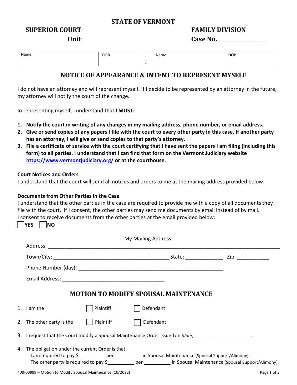 Form 400-00999 Download Fillable PDF or Fill Online Motion to Modify ...