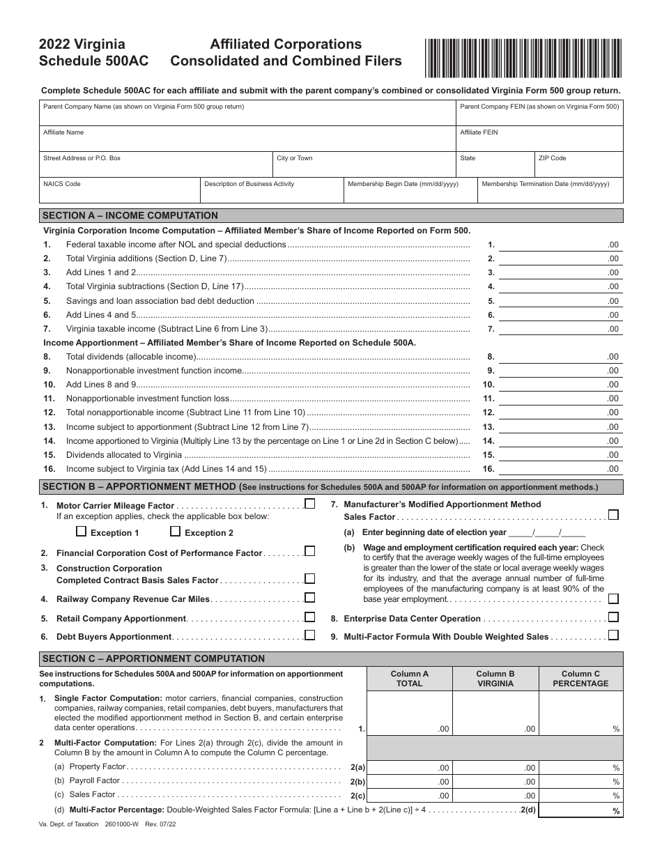 2022 Virginia Affiliated Corporations Consolidated and Combined Filers ...