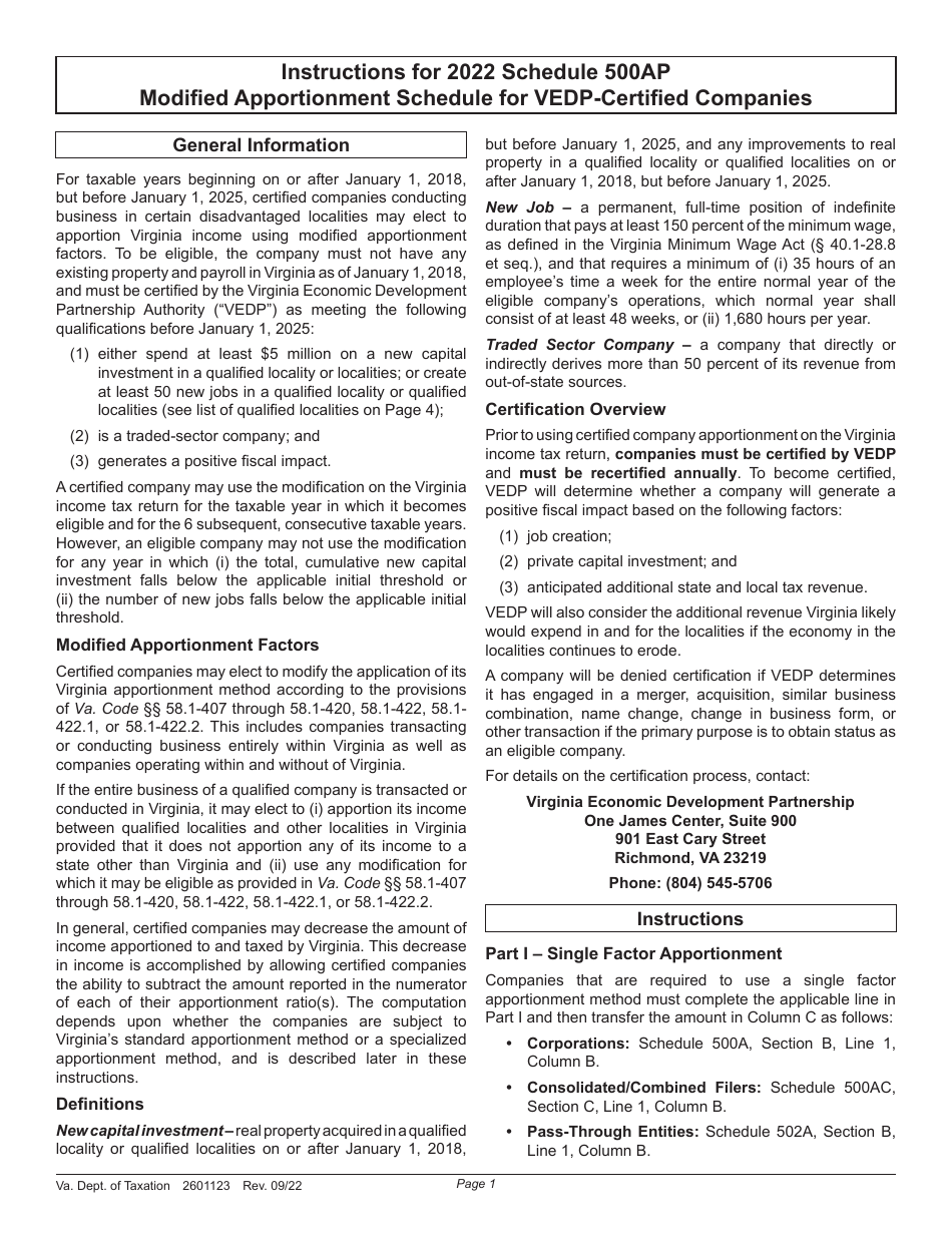 Download Instructions for Schedule 500AP Modified Apportionment ...