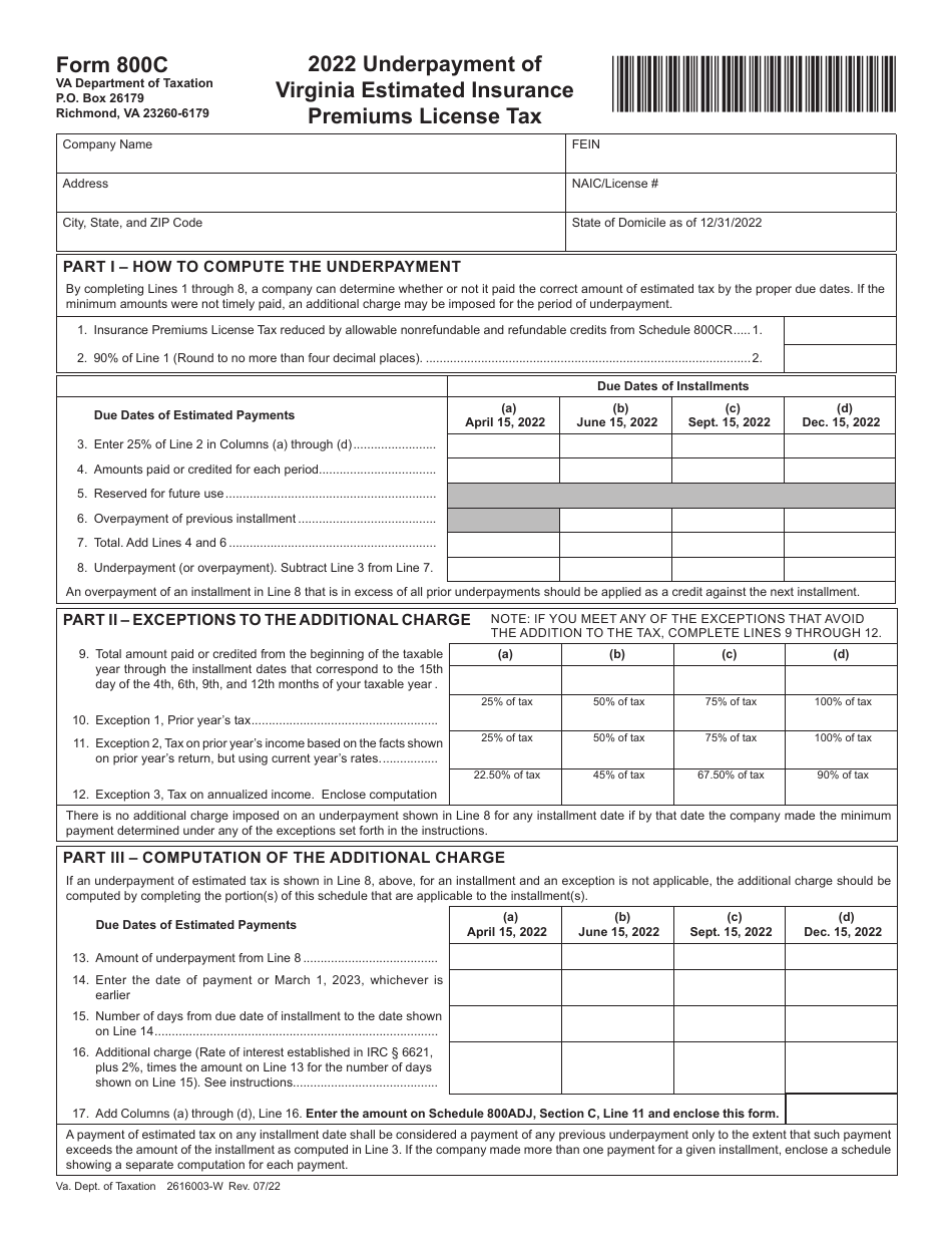 Form 800C - 2022 - Fill Out, Sign Online and Download Fillable PDF ...