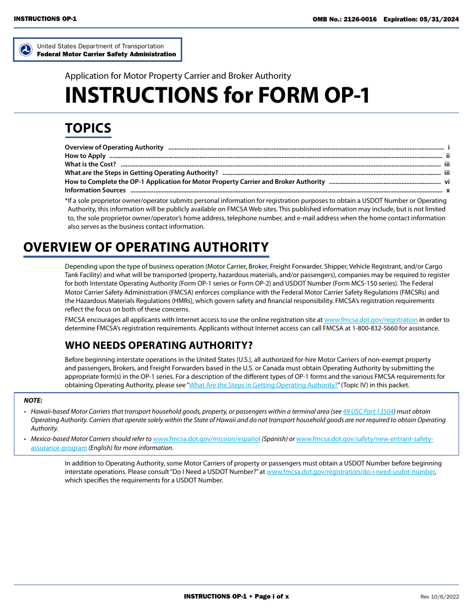 Form OP-1 Download Fillable PDF or Fill Online Application for Motor ...