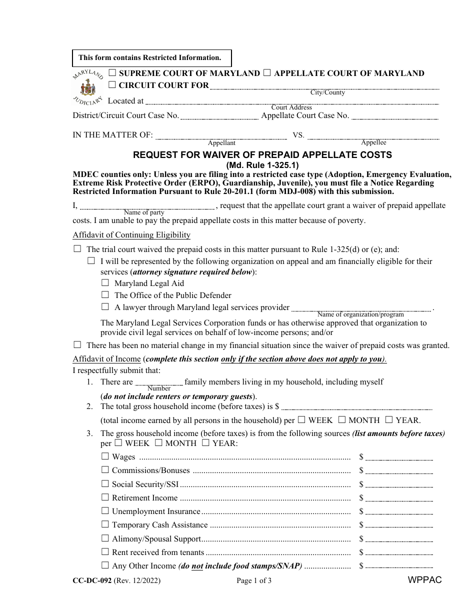 Form CC-DC-092 - Fill Out, Sign Online and Download Fillable PDF ...