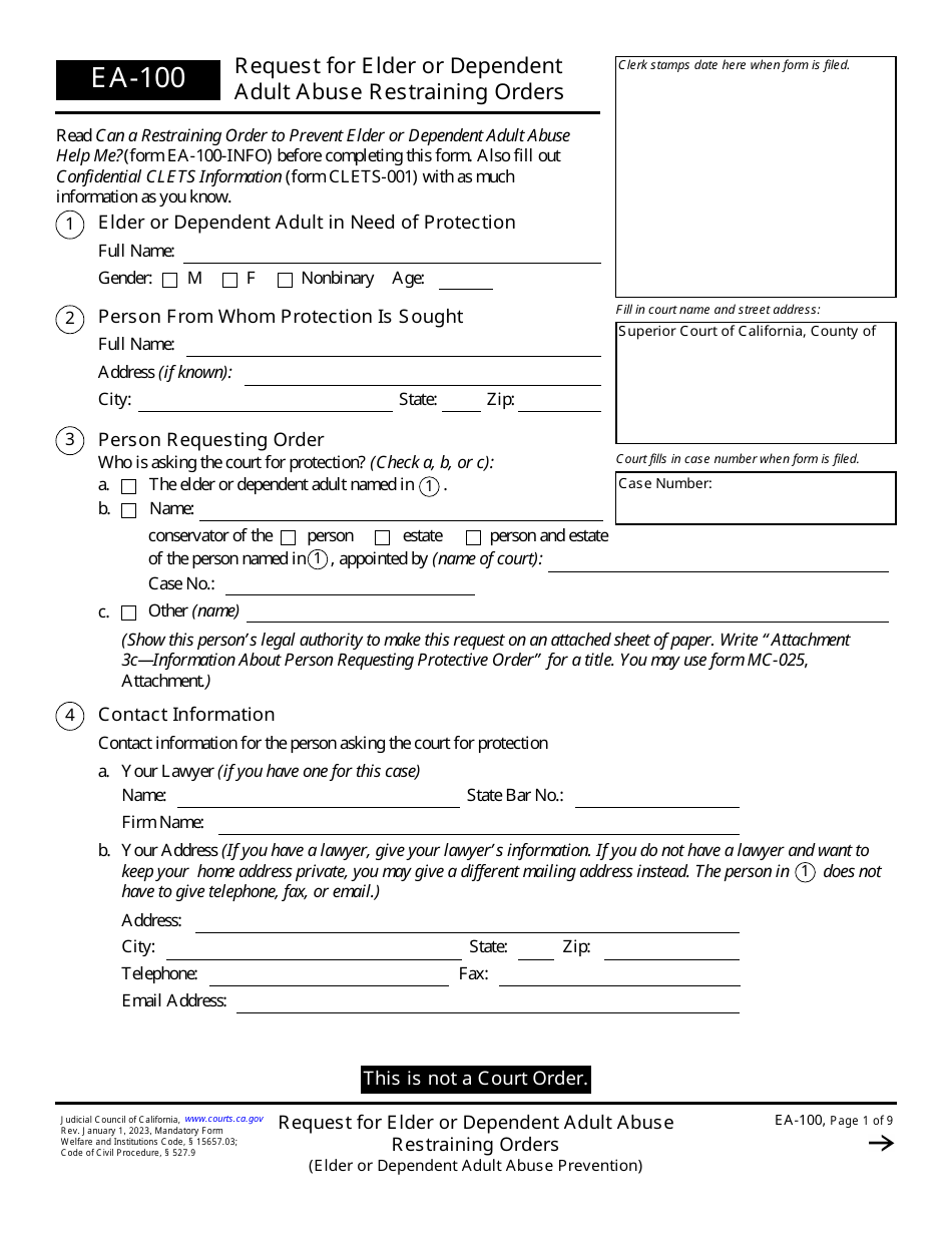 Form EA-100 Download Fillable PDF or Fill Online Request for Elder or ...