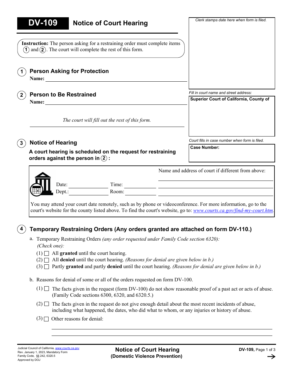 Form DV-109 - Fill Out, Sign Online and Download Fillable PDF ...