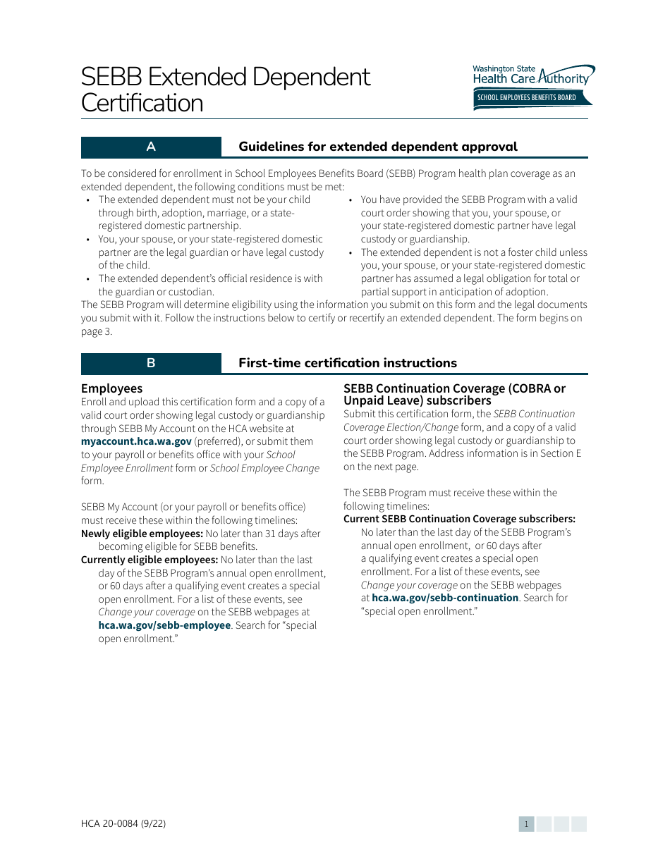 Form HCA20-0084 - Fill Out, Sign Online and Download Fillable PDF ...