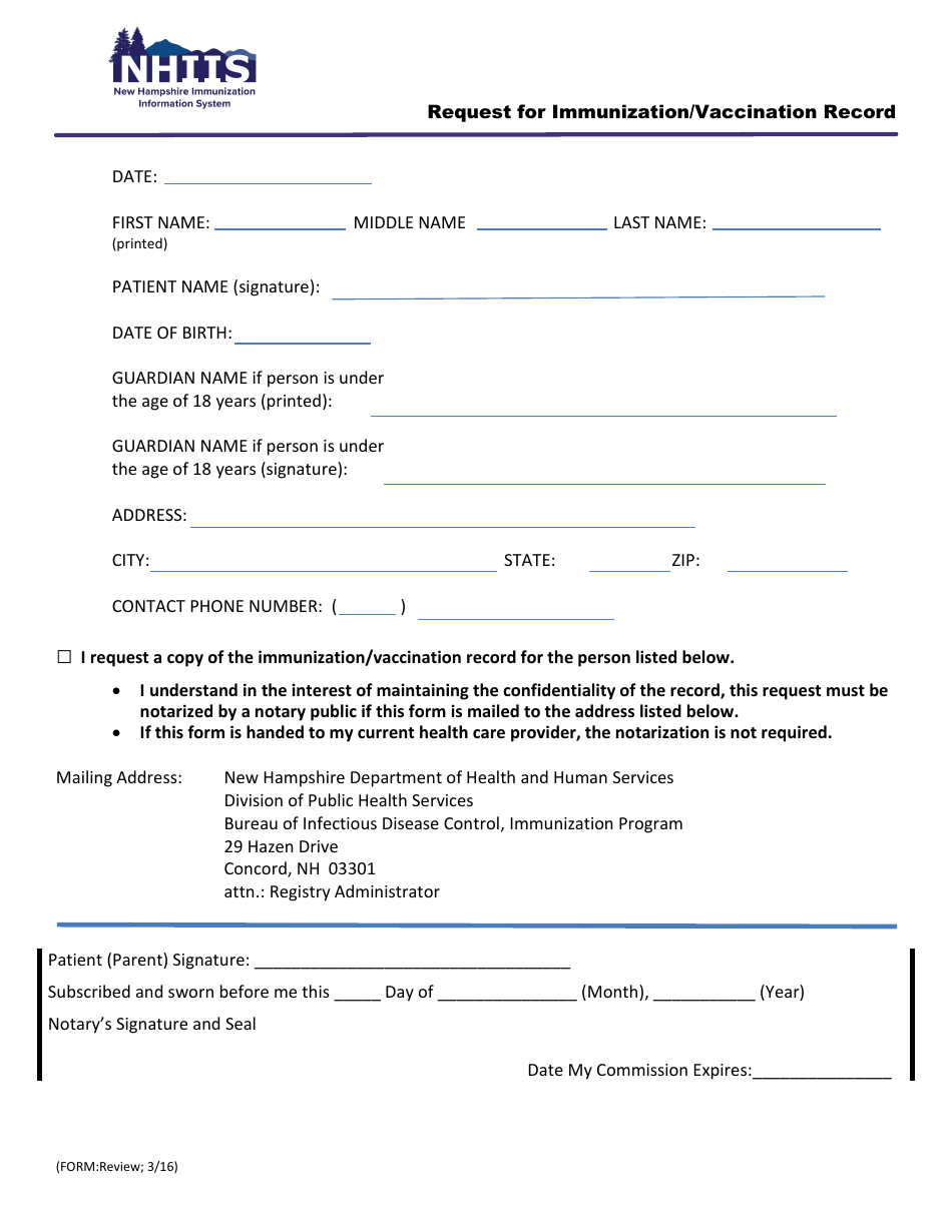 New Hampshire Request for Immunization/Vaccination Record - Fill Out ...