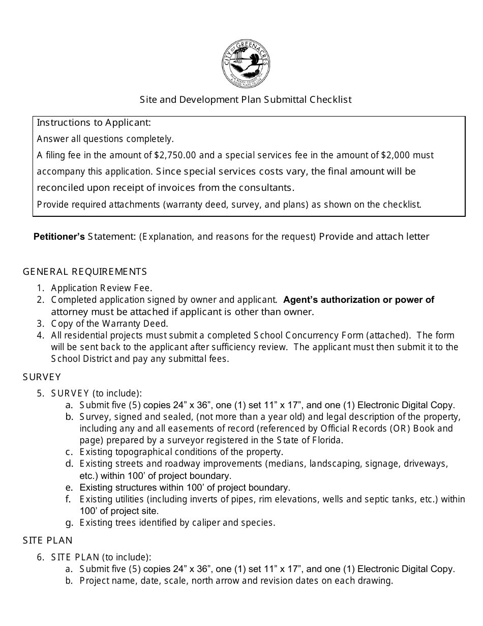 City of Greenacres, Florida Site and Development Plan Submittal Checklist - Fill Out, Sign ...