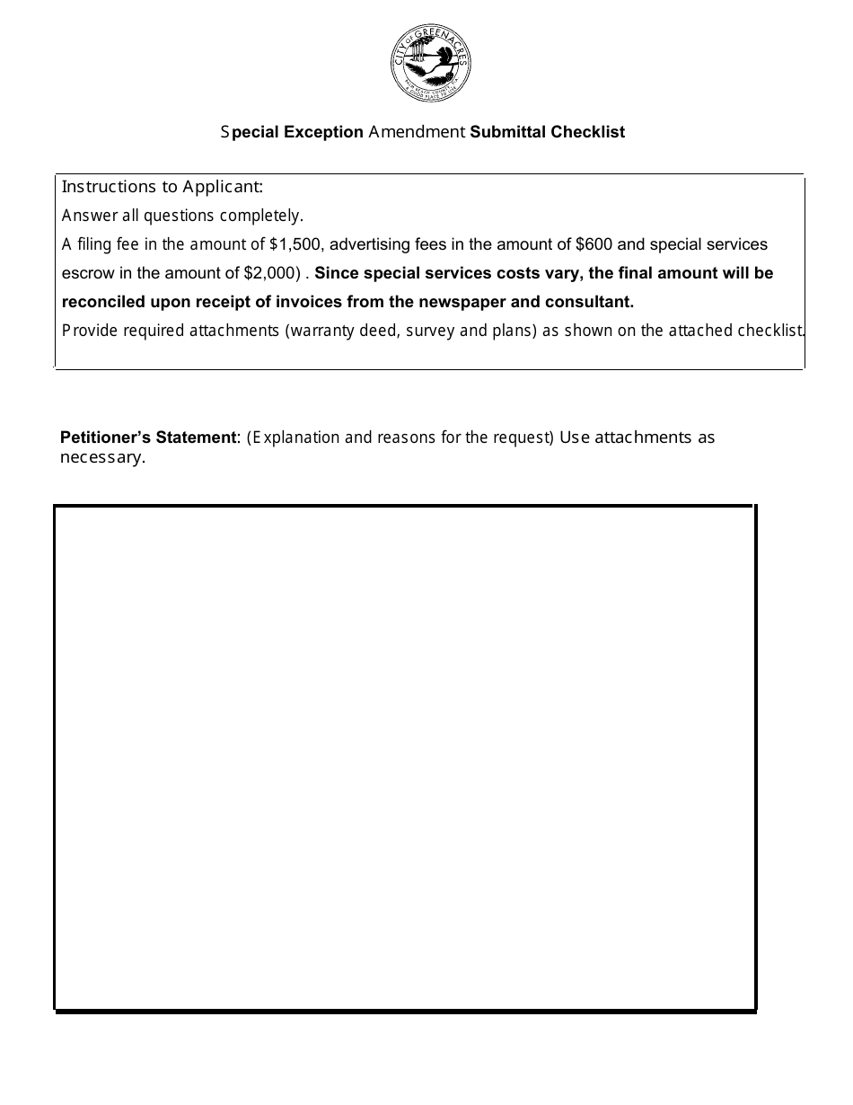 City of Greenacres, Florida Special Exception Amendment Submittal ...