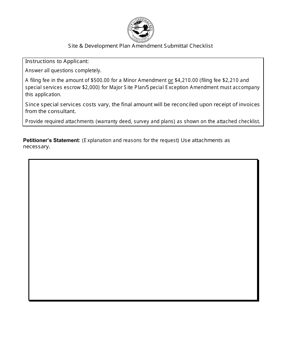 City of Greenacres, Florida Site & Development Plan Amendment Submittal Checklist - Fill Out ...