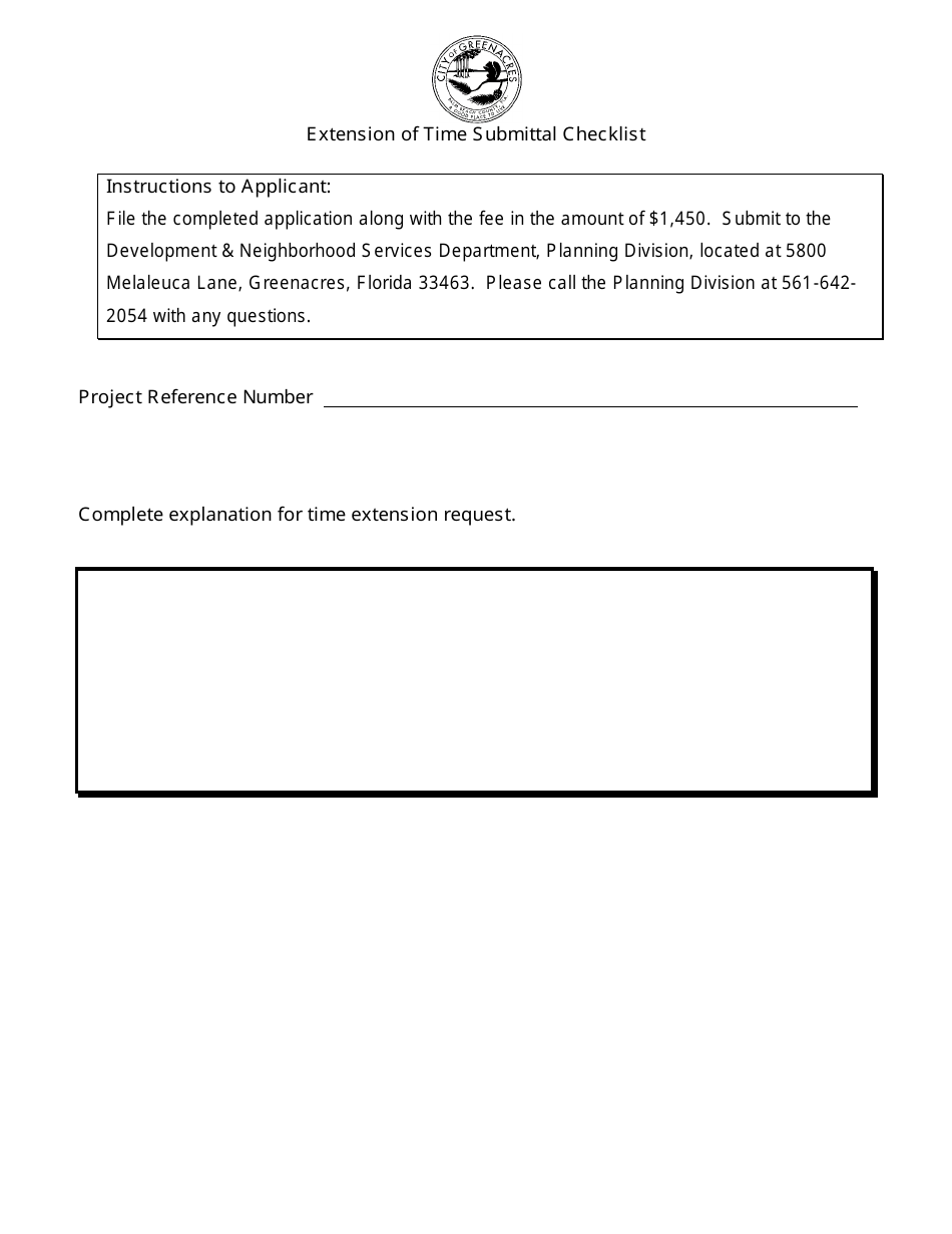 City of Greenacres, Florida Extension of Time Submittal Checklist ...
