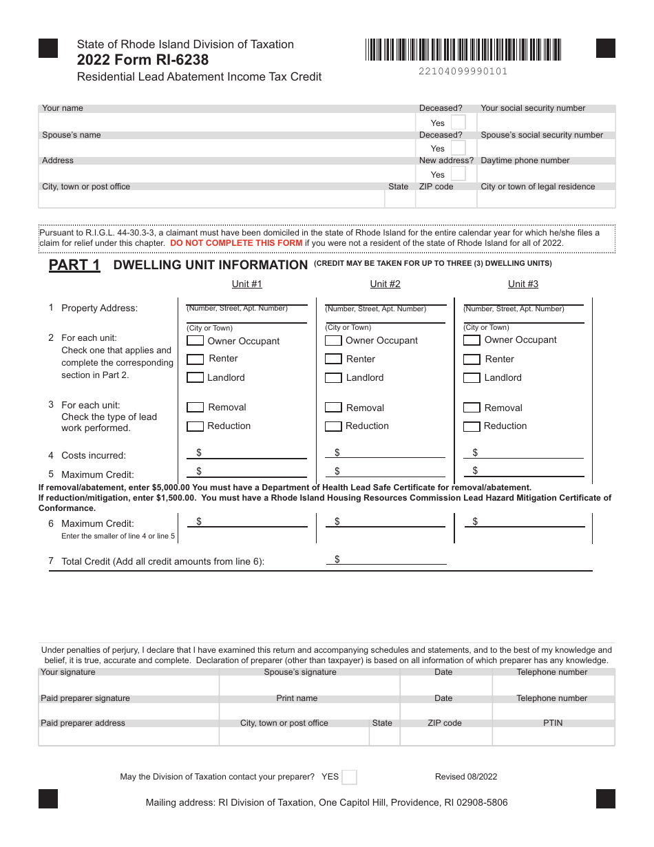 Form RI-6238 - 2022 - Fill Out, Sign Online and Download Fillable PDF, Rhode Island | Templateroller