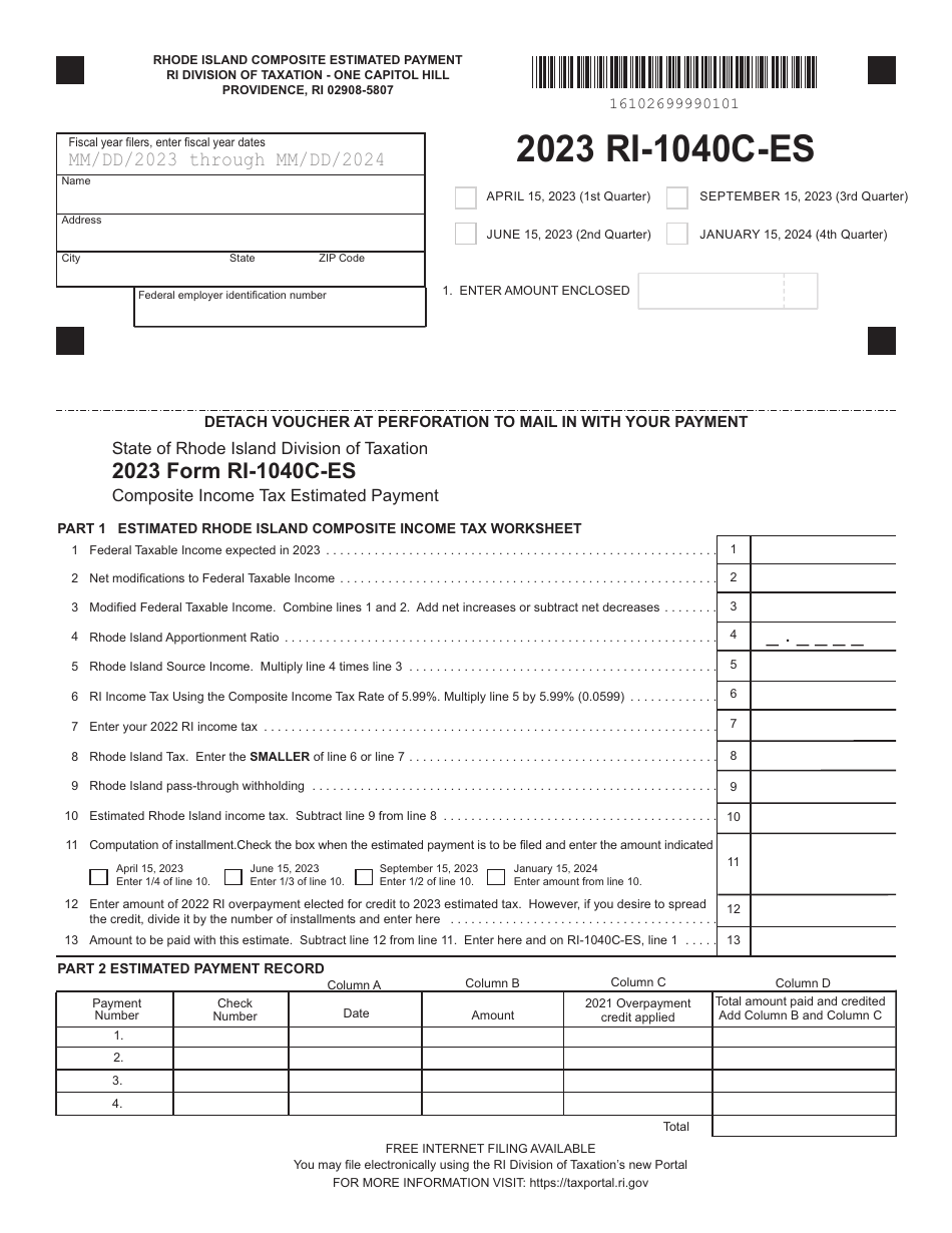 Form RI-1040C-ES Download Fillable PDF or Fill Online Composite Income Tax Estimated Payment ...