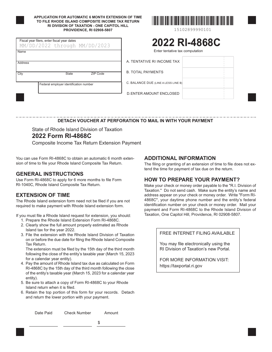 Form RI-4868C - 2022 - Fill Out, Sign Online and Download Fillable PDF, Rhode Island ...