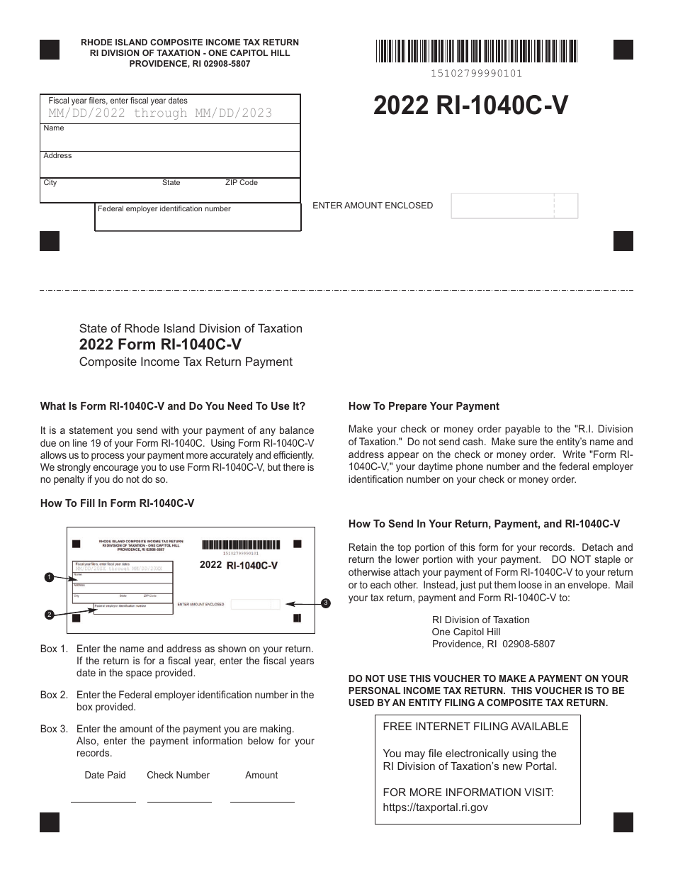 Form RI-1040C-V - 2022 - Fill Out, Sign Online and Download Fillable PDF, Rhode Island ...