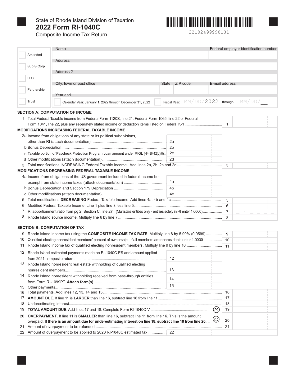 Form RI-1040C - 2022 - Fill Out, Sign Online and Download Fillable PDF, Rhode Island ...