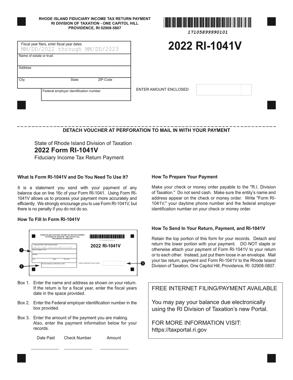 Form RI-1041V - 2022 - Fill Out, Sign Online and Download Fillable PDF, Rhode Island ...