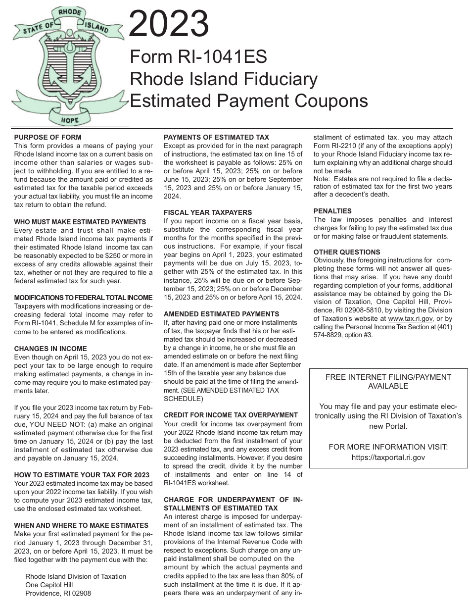 Form RI-1041ES - 2023 - Fill Out, Sign Online and Download Fillable PDF, Rhode Island ...